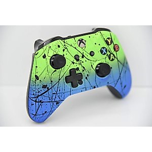 Hand Airbrushed Fade Custom Controller - Compatible with Xbox One (Matte Green & Blue)