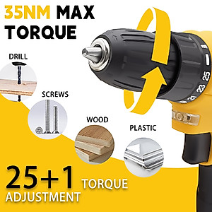 DEVONIC Cordless Drill Set,12V Electric Drill with Lithium Battery and Charger,3/8"Keyless Chuck,25+1 Torque Setting and 28pcs Drill Screwdriver Bits