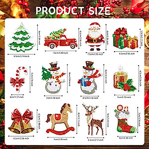 Ferraycle 12 Pieces Christmas Diamond Painting Kits 5D DIY Diamond Painting Keychain Christmas Hanging Diamond Art Kits Diamond Art Christmas Ornaments for Kids Crafts Family Decor (Classic Style)