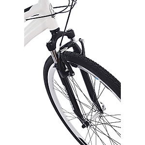 Schwinn Network 3.0 Hybrid Bike, Men and Women, 700c Wheels, 21-Speed, 18-Inch Aluminum Frame, Front Suspension, Alloy Linear Pull Brakes, White
