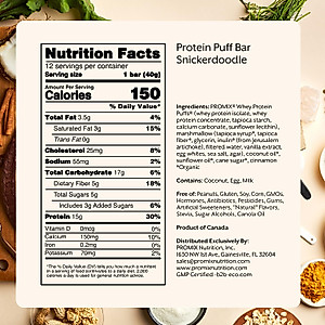 Promix Protein Puff Bars, 12-Pack - Snickerdoodle - Marshmallow Crispy Treat - Great Tasting & Healthy On The Go Snack - High Protein & Low Calorie - Non-GMO & Free From Gluten, Soy, & Corn