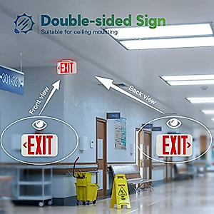 FREELICHT Red LED Exit Sign with Battery Backup，Exit Sign for Business，Easy to Install，UL Certified，AC 120/277V，Pack of 4