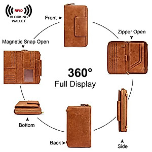 S-ZONE Women Vintage Genuine Leather Tote Bag Bundle with Travel Wallets RFID Blocking Leather Clutch Crossbody Purse Passport Card Holder