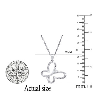 Dazzlingrock Collection 0.03 Carat (ctw) Round White Diamond Ladies Butterfly Pendant (Silver Chain Included), Sterling Silver