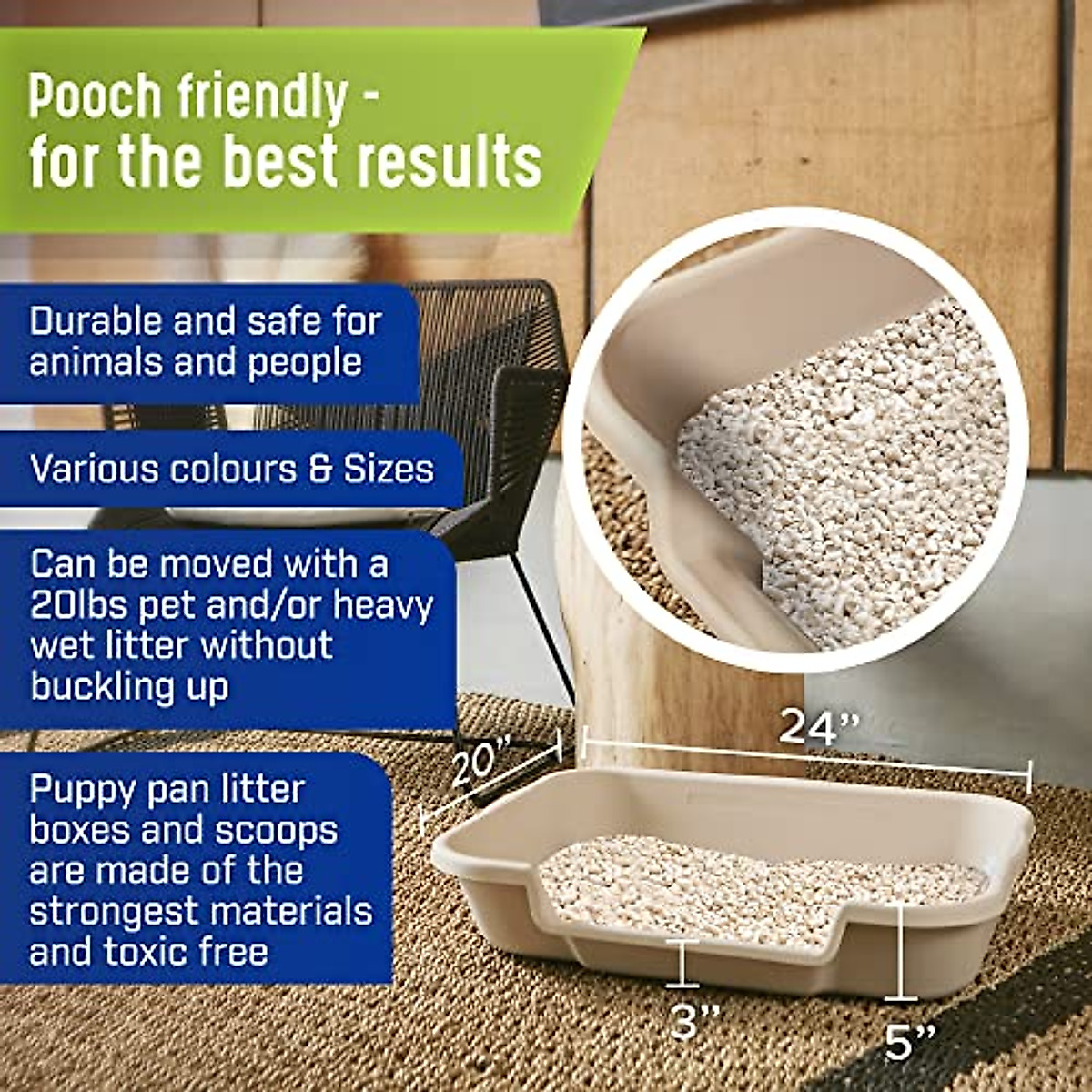 PuppyGoHere Dog Litter Box, Large Size, Misty Gray, Durable & Pet Safe Puppy Litter Box, Indoor Open Top Entry Dog Litter Pan, Comfortable for Dogs, Great for Dogs up to 20 lbs