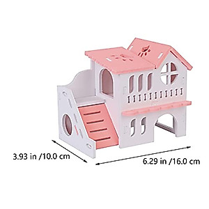 UKCOCO Wooden Hamster House, Small Animal Hideout Castle Double Deck Villa with Climbing Ladder Slide for Hamsters, Mice, Gerbils