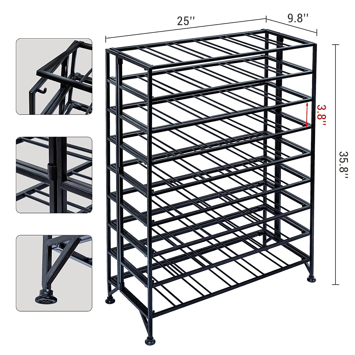 MyGift Black Metal Wine Rack Freestanding Floor Stand, 9 Tier Beverage Bottle Storage Shelf - Holds up to 54 Bottles