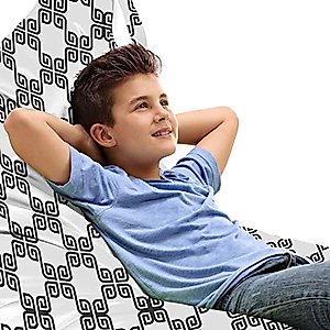 Ambesonne Vintage Lounger Chair Bag, Tile Design from Indonesia Monochrome Mosaic of Curved Lines, High Capacity Storage with Handle Container, Lounger Size, Charcoal Grey and White