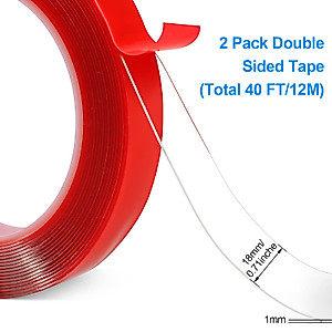 Double Sided Tape 2 Pack Heavy Duty, (3/4" Width, Total 20 FT) Clear Adhesive Waterproof Removable Double Sided Mounting Tape for Carpet Fix, Home Office Wall Decor, DIY Crafts, Car Glass Decor