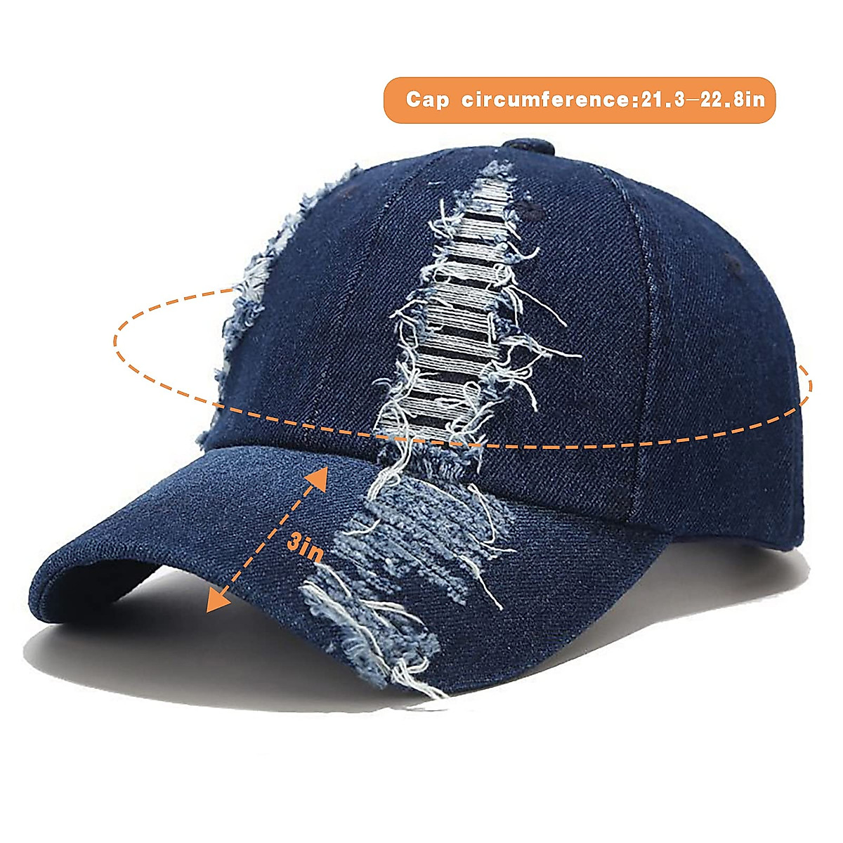 XYIYI Denim Dark Blue Vintage Washed Distressed Baseball Cap Adjustable Cotton Jean Dad Hat for Women Mens