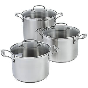 Cuisinart 3-Piece Brushed Stainless Stockpot Set (6-Quart, 8-Quart, 12-Quart)