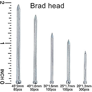 HongWay 1500pcs Hardware Nails Assortment Kit, Galvanized Nails Set, Assorted 12 Sizes Wire and Common Brad Nails Flat Nails Finishing Nails Wall Nails for Pictures Hanging Woodworking