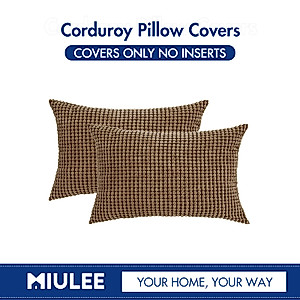 MIULEE Pack of 2 Lumbar Pillow Covers Super Soft Corduroy Decorative Throw Pillows Brown Couch Home Decor for Cushion Sofa Bedroom Living Room 12 x 20 Inch