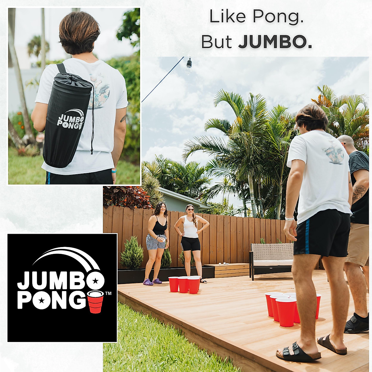 Jumbo Pong - Giant Yard Pong Outdoor Games Yard Games Lawn, Beach, Camping, Tailgating or Backyard - Durable Giant Cups with Indoor/Outdoor Ball and Pump Included