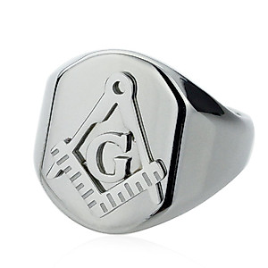 DoubleAccent 21MM Stainless Steel Masonic Signet Ring (Size 8 to 14) Size 10.5
