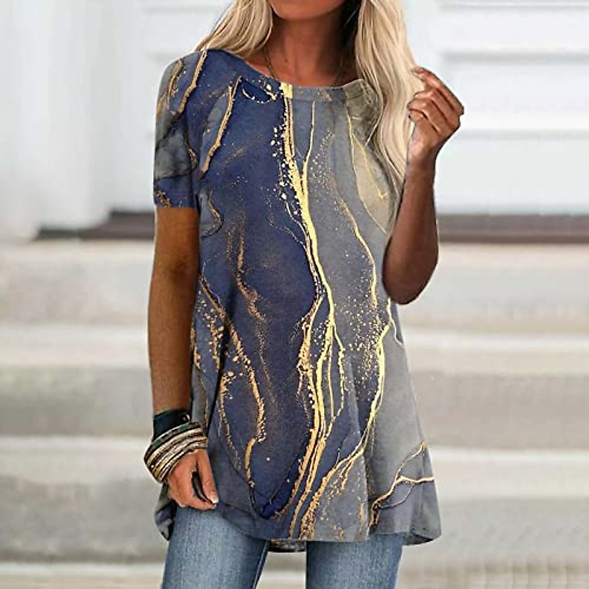 NaRHbrg Women's Casual Tunic Tops To Wear With Leggings Long Sleeve Henley Blouses Tie Dye Shirts Plus Size
