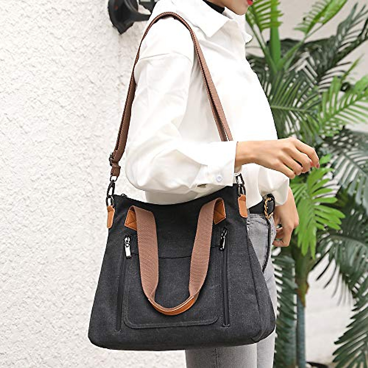 Women Canvas Shoulder bags Hobo Tote Bags Casual Satchel Handbags Crossbody Shopper Bags Black