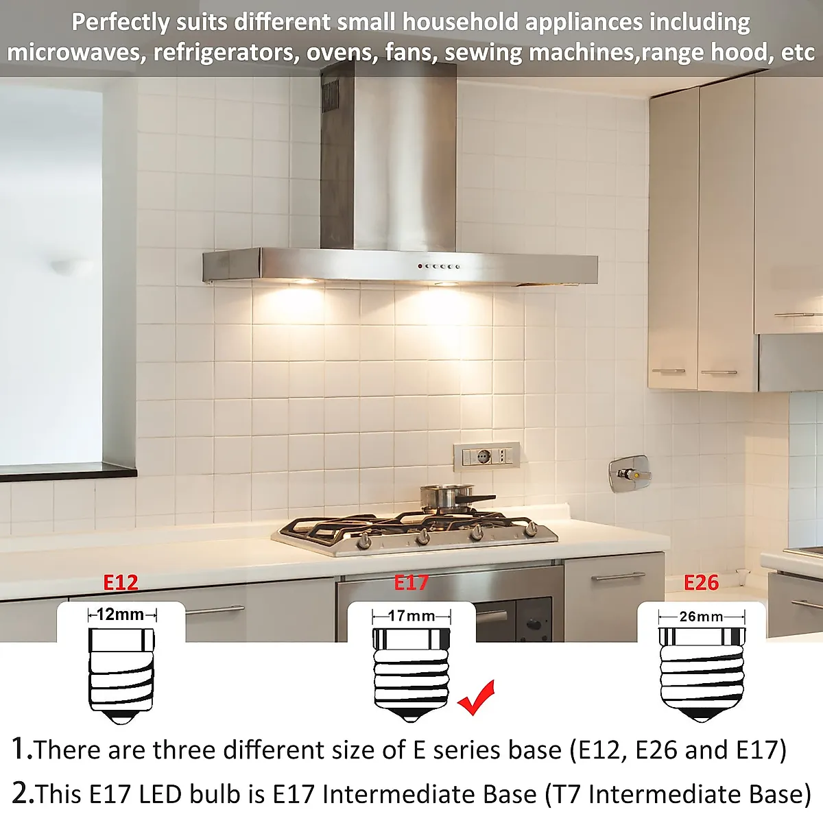E17 LED Under Microwave Over Stove Light Bulb 125V Appliance 8206232A 40W Incandescent Equivalent, E17 Intermediate Base 3W Dimmable Light Bulb for Refrigerators, Range Hood, WarmWhite 3000K,2 Pack