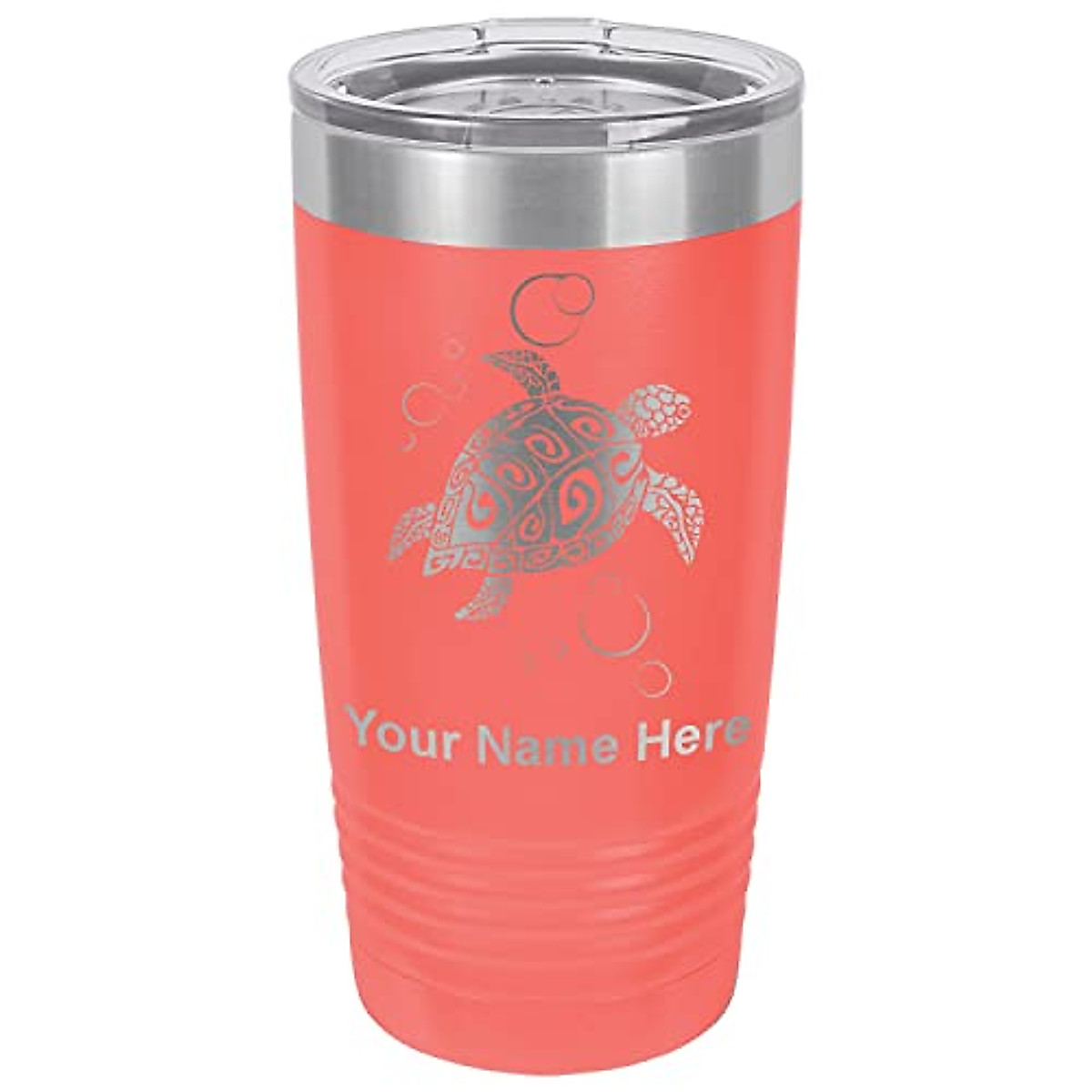 LaserGram 20oz Vacuum Insulated Tumbler Mug, Hawaiian Sea Turtle, Personalized Engraving Included (Coral)