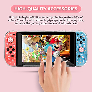 FANPL Cute Carrying Case Bundle for Nintendo Switch Case, Pink Switch Case Accessories Kit with Flower Hard Travel Case, Glitter Sakura PC Cover, Adjustable Strap, Screen Protector, Thumb Grip Caps