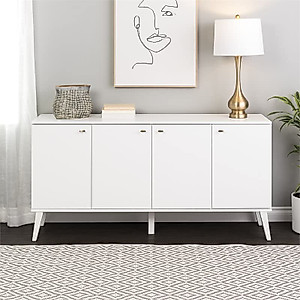 Prepac Milo Mid-Century 4 Door Buffet, 16" D x 64" W x 32" H, White