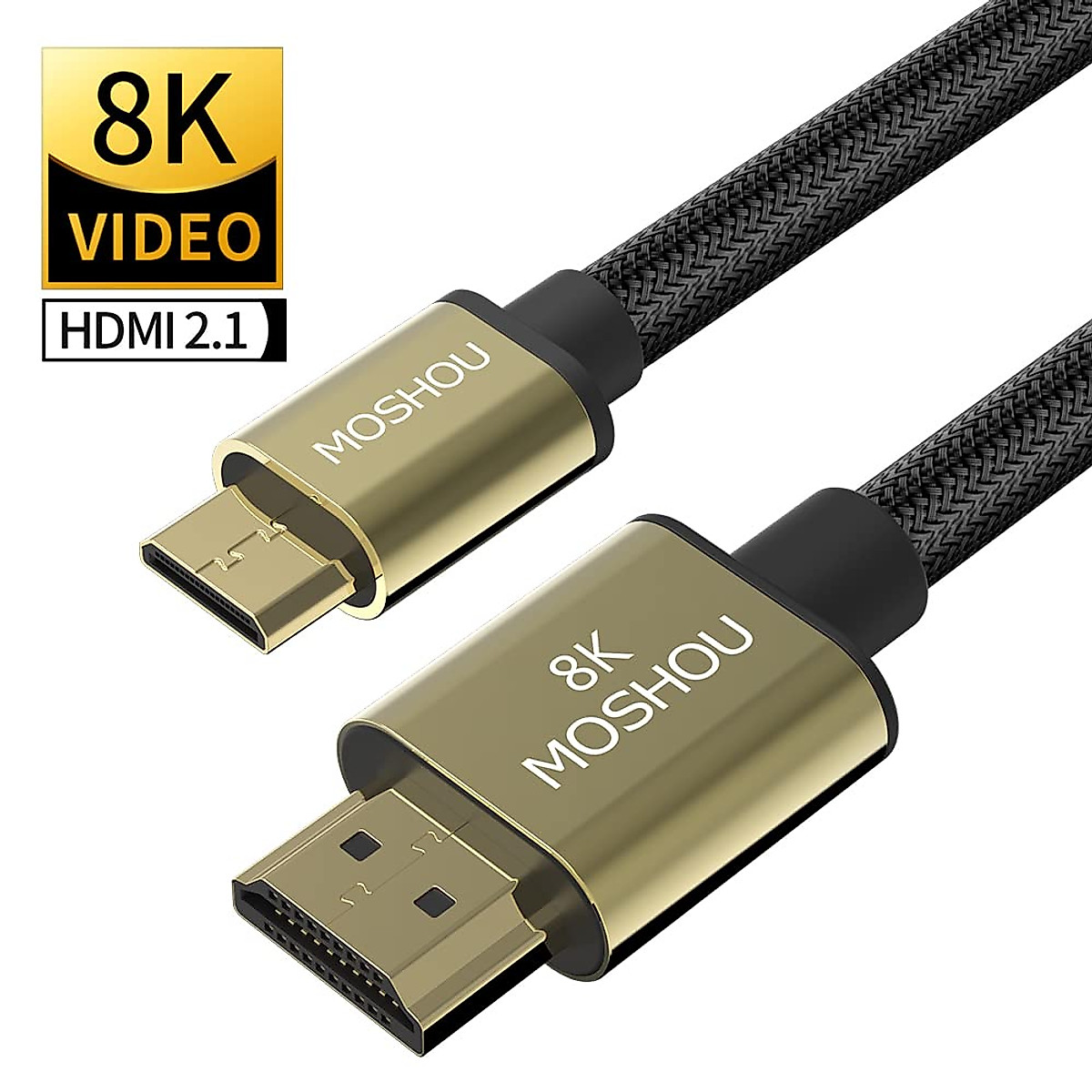 Mini HDMI to HDMI 8K Cable[Gold-plated shell,Braided] High Speed 4K@120Hz 4K@60Hz HDMI 2.1 Cord,Compatible with Nikon,Canon EOS,Camera,Camcorder,Tablet,Graphics Video Cards,Pico Projector(12 Feet)