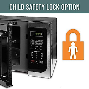 Farberware Countertop Microwave 900 Watts, 0.9 cu ft - Microwave Oven With LED Lighting and Child Lock - Perfect for Apartments and Dorms - Easy Clean Brushed Stainless Steel