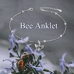 ONEFINITY Bee Adjustable Bracelet Sterling Silver Tiny Bee Charm Bracelet Jewelry for Women