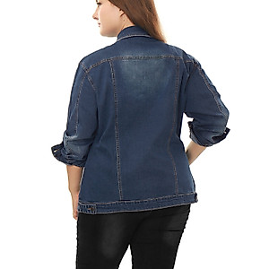 uxcell Women's Plus Size Jean Jacket Stitching Button Front Washed Denim Jacket 3X Blue