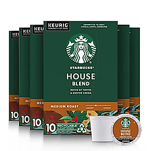 Starbucks K-Cup Coffee Pods—Medium Roast Coffee—House Blend for Keurig Brewers—100% Arabica—6 boxes (60 pods total)
