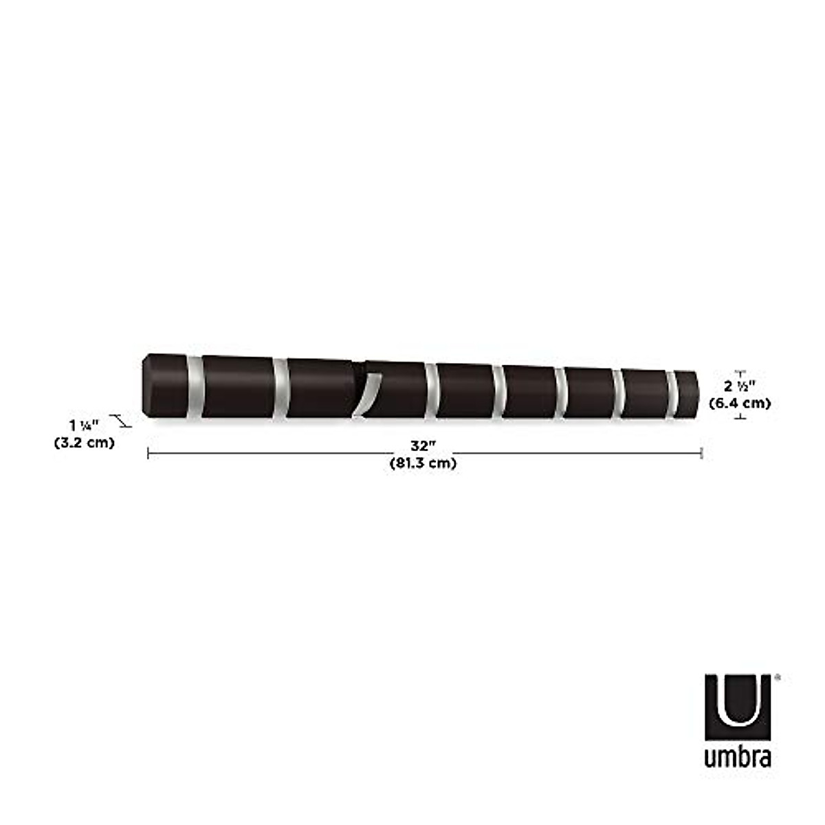 Umbra Flip Wall Mounted Floating Rack – Modern, Sleek, Space-Saving Hanger with Retractable Hooks to Hang Coats, Scarves, Purses and More, 8, Espresso