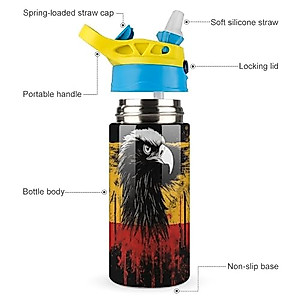 Stainless Steel Water Bottles Germany Flag Eagle Travel Water Cups with Handle And Silicone Straw Drinking Cup with Leak Proof Lid Thermo Travel Mug for Women Men