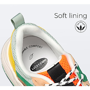 LUCKY STEP Women‘s Fashion Cusual Sneakers Platform Classic Leopard Walking Tennis Travel Shoes Chunky Colorful Lifestyle Sneakers(Fuchsia/Green,8.5B(M) US)