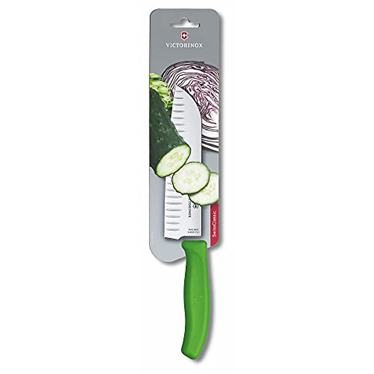 Santoku knife with 7" fluted edge blade and green handle