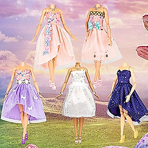 Doll Clothes and Accessories 39 Pack, 2023 Newest Unique & Fashion Forest Fairy Dress for Dolls, 10 Fairy Dress, 10 Mini Dress and 9 Accessories, 10 Shoes