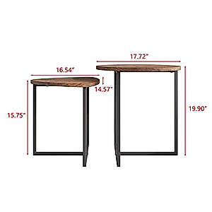 HOJINLINERO Round Coffee Table Set of 2 End Tables for Living Room,Black Small Coffee Table Living Room Table,Metal Frame with Wood Look,Sturdy and Easy Assembly,Stacking Side Tables Bedroom,Brown