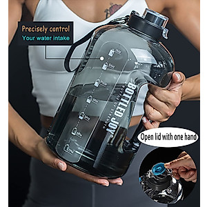 MYSHAKER 1 Gallon Water Jug with Flip-top Lid and Handle Strap, Leak-proof BPA Free Reusable Time Marker Reminder Large Capacity Gallon Water Bottle for Outdoor Sports Fitness Gym Hiking