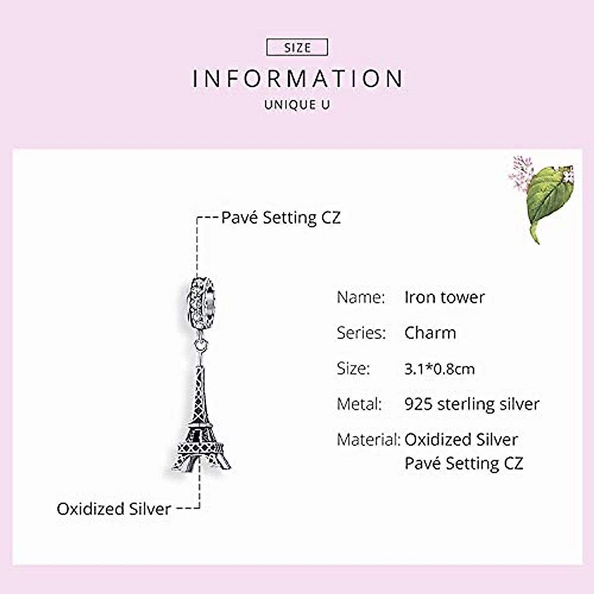 Manhe Charms Landmark Series Charm Sterling Silver Travel Charms Dangle for Pandora Bracelet (Paris Eiffel Tower Charms Pendant)