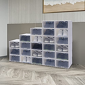 ETKEGHIP Shoe Organizer Shoe Storage Boxes, 24PCS Shoe Box Organizer Foldable Storage Plastic Clear Box Stackable For Small Kit Magazines Books Shoes