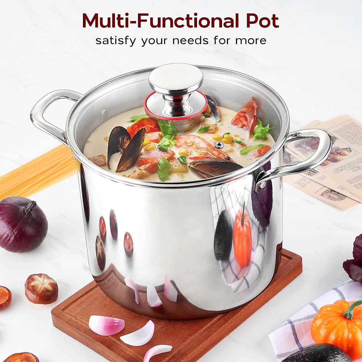 Onader 12QT Large Stainless Steel Stock Pot with Lid Tri-ply Cooking Soup Stockpot