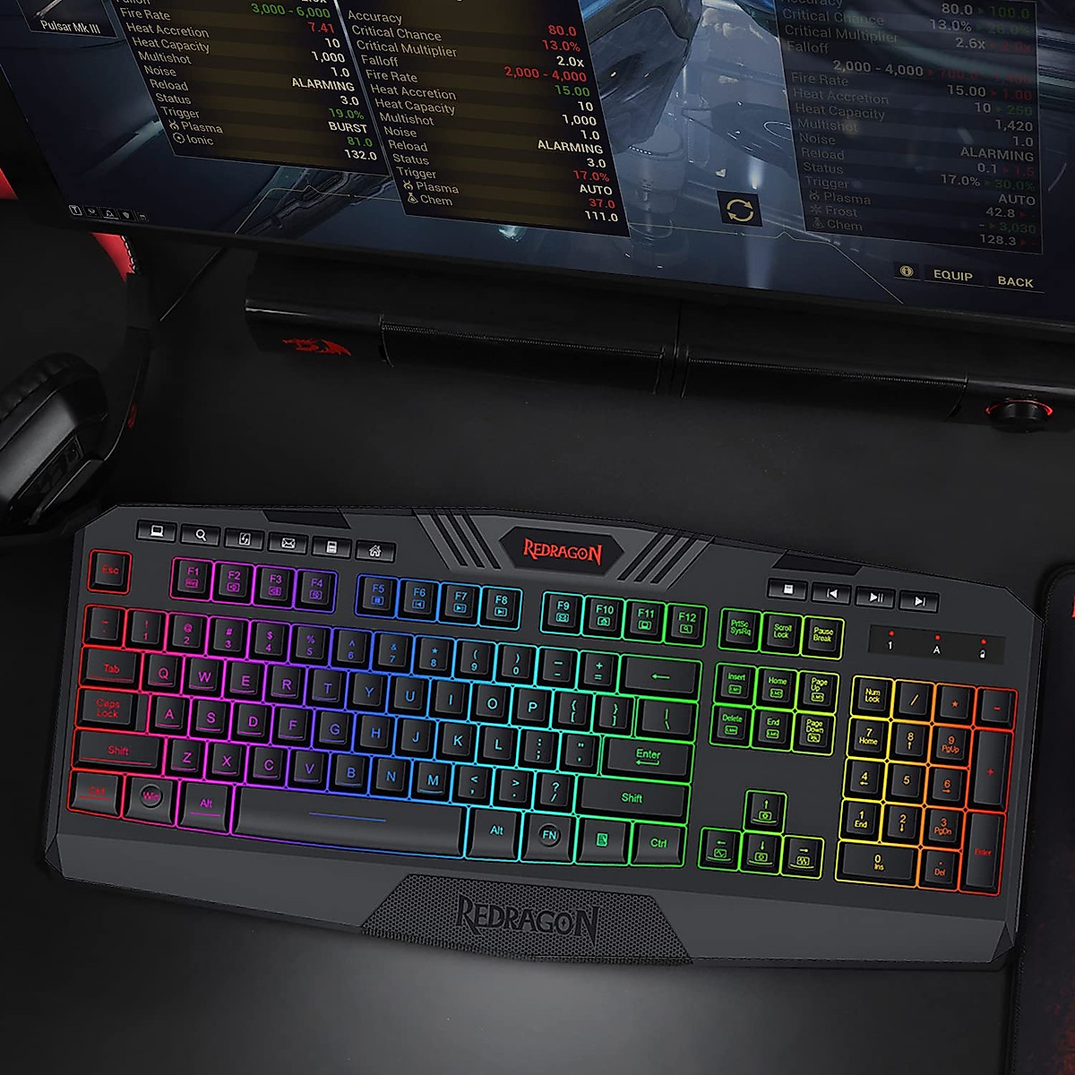 Redragon K503 Wireless Gaming Keyboard, RGB LED Backlit, Multimedia Keys, Silent Membrane Keyboard with Wrist Rest for Windows PC Games (Black)