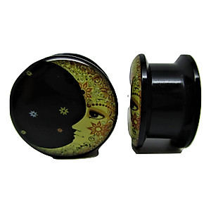 Pierced Republic Moon & Stars Ear Plugs - Acrylic - Screw-On - New *Pair* - 8 Sizes (00 Gauge (10mm))