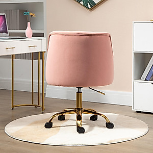 MOJAY Velvet Office Task Desk Chair for Girls, Modern Vanity Chair for Home Office, Make Up, Bed Room, 360°Swivel Height Adjustable Reception Chair, Pink