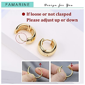 FAMARINE Chunky Gold Hoop Earrings for Women 10MM Wide, 3/4 in Hoops Huggie Earrings for Men, 14K Gold Plated