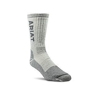 ARIAT Unisex Mid-Weight Arch Support Merino Wool Blend Reinforced Mid Calf Socks, Grey, Medium