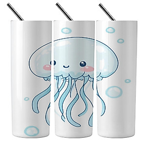 Tumbler with Lid and Straw Cute Blue Jellyfish thermos coffee travel mugcute cups 20 oz insulated tumbler for Daily Holiday Decor Gift coffee cup