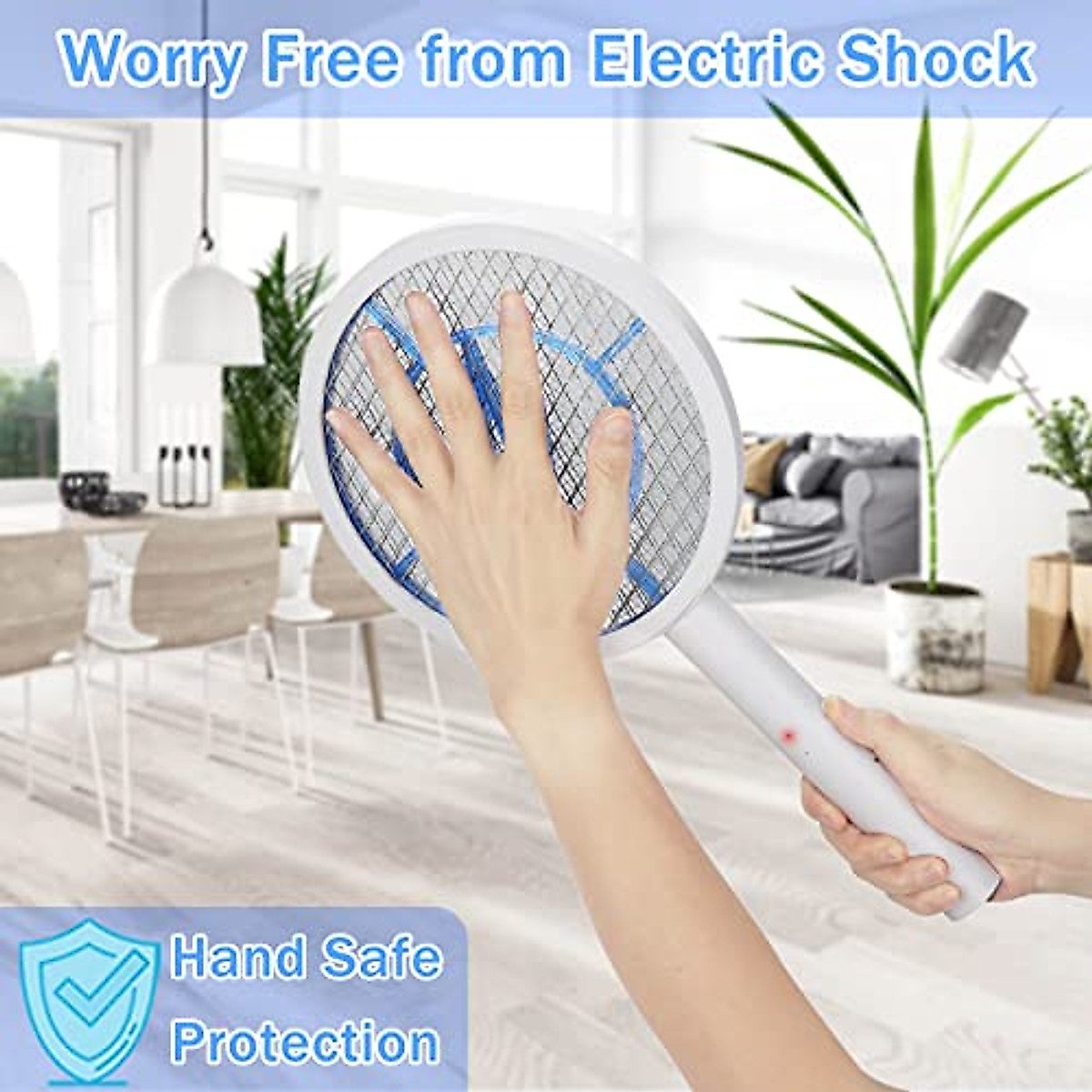 Lanpuly Electric Fly Swatter, Bug Zapper Mosquito Killer for Indoor Outdoor, 4000 Volt Electric Fly Killer Pest Insects Control Racket Zap with Base for Mosquito Gnat Fly Wasp, Safe to Touch