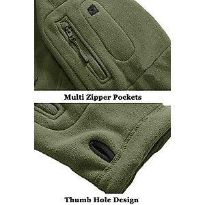 BIYLACLESEN Tactical Fleece Sweater for Men Fleece Track Jacket Thermal Fleece Lined Hooded Full Zip Tactical Jacket Hunting Army L