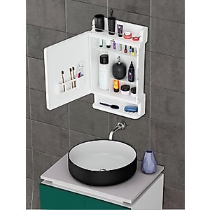 Well Set Medicine Cabinet with Mirror, Wall Mounted Bathroom Storage Cabinet Mirror Door & 2 Open Shelves, Adjustable Shelves, Mirrored Bathroom Wall Cabinet 21 x 5 x 12 Inches