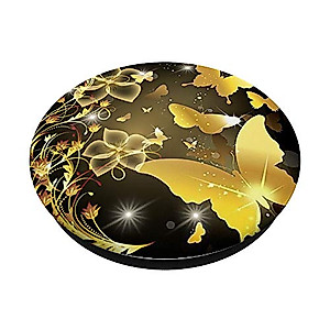 Cute Beautiful-Gold Butterfly and Flowers PopSockets Grip and Stand for Phones and Tablets